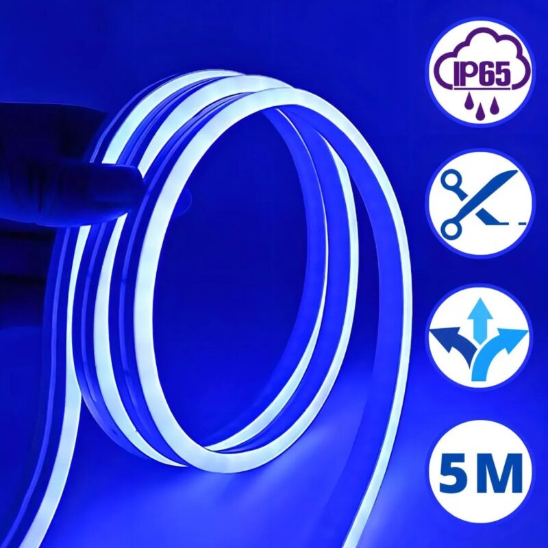 Cinta Led Neón de 5 Metros con Fuente de Poder Azul - todoelectroofertas